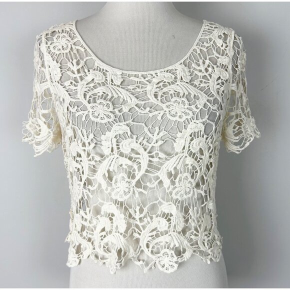 Forever 21 | Tops | Y2k Crochet Crop Top Ivory Sheer Hippie Festival ...